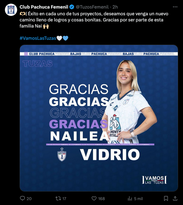 ¿Llega al América? Nailea Vidrio se despide de Pachuca Femenil